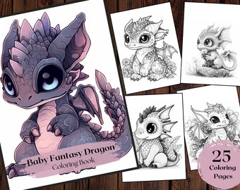 Baby Woodland Dragon, Fantasy Colouring Page, Adults Kids Instant ...