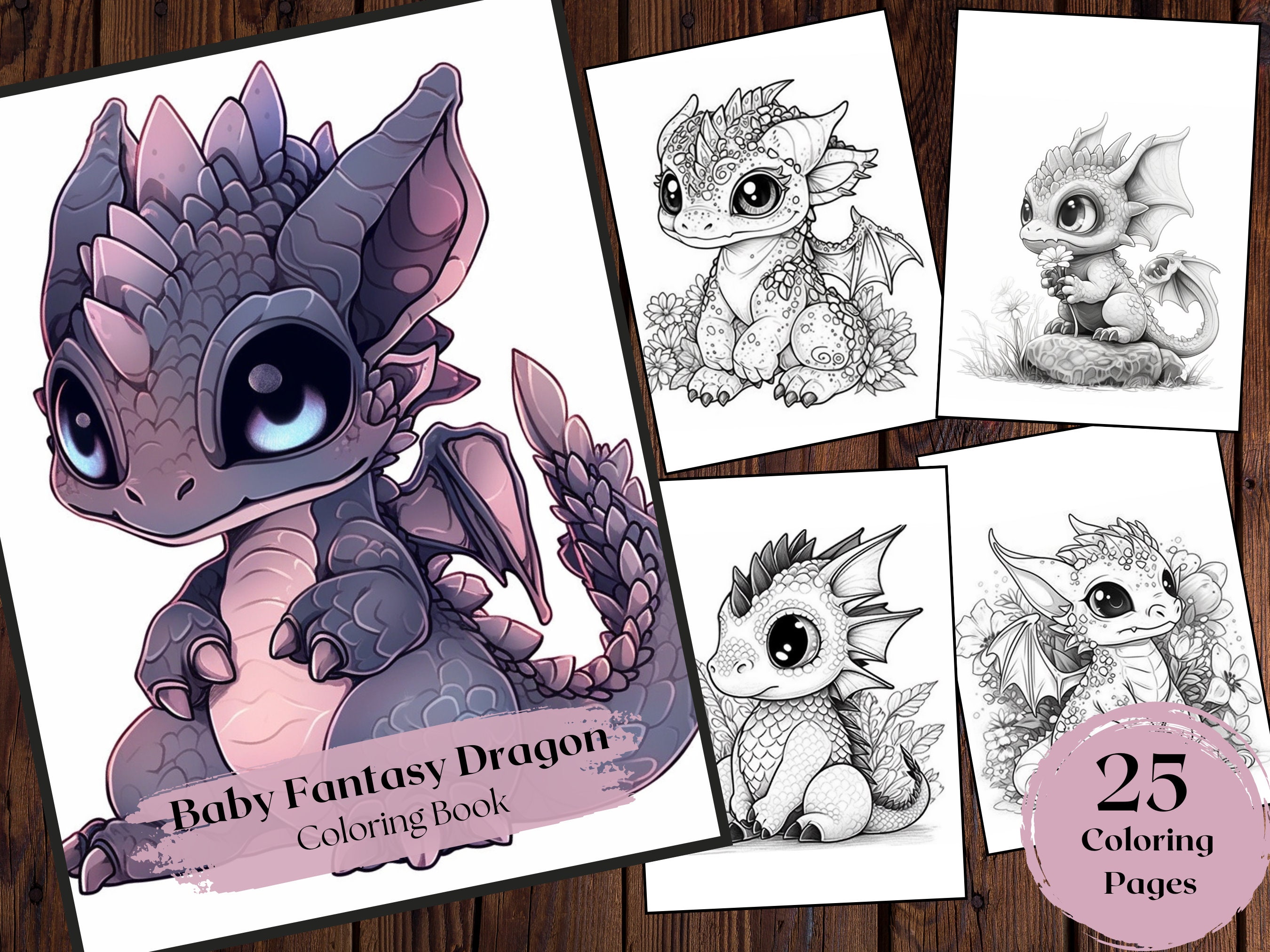 Baby Fantasy Dragon Coloring Page Book, Adults and Kids Instant ...