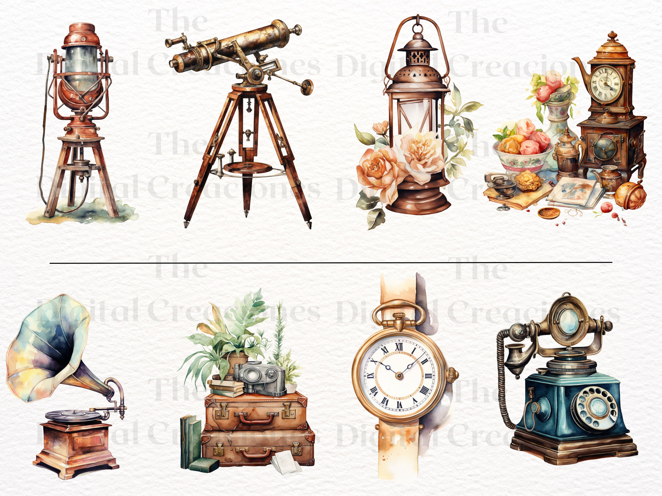Vintage Objects Clipart | Vintage Decor and Overlays| Antique Objects ...