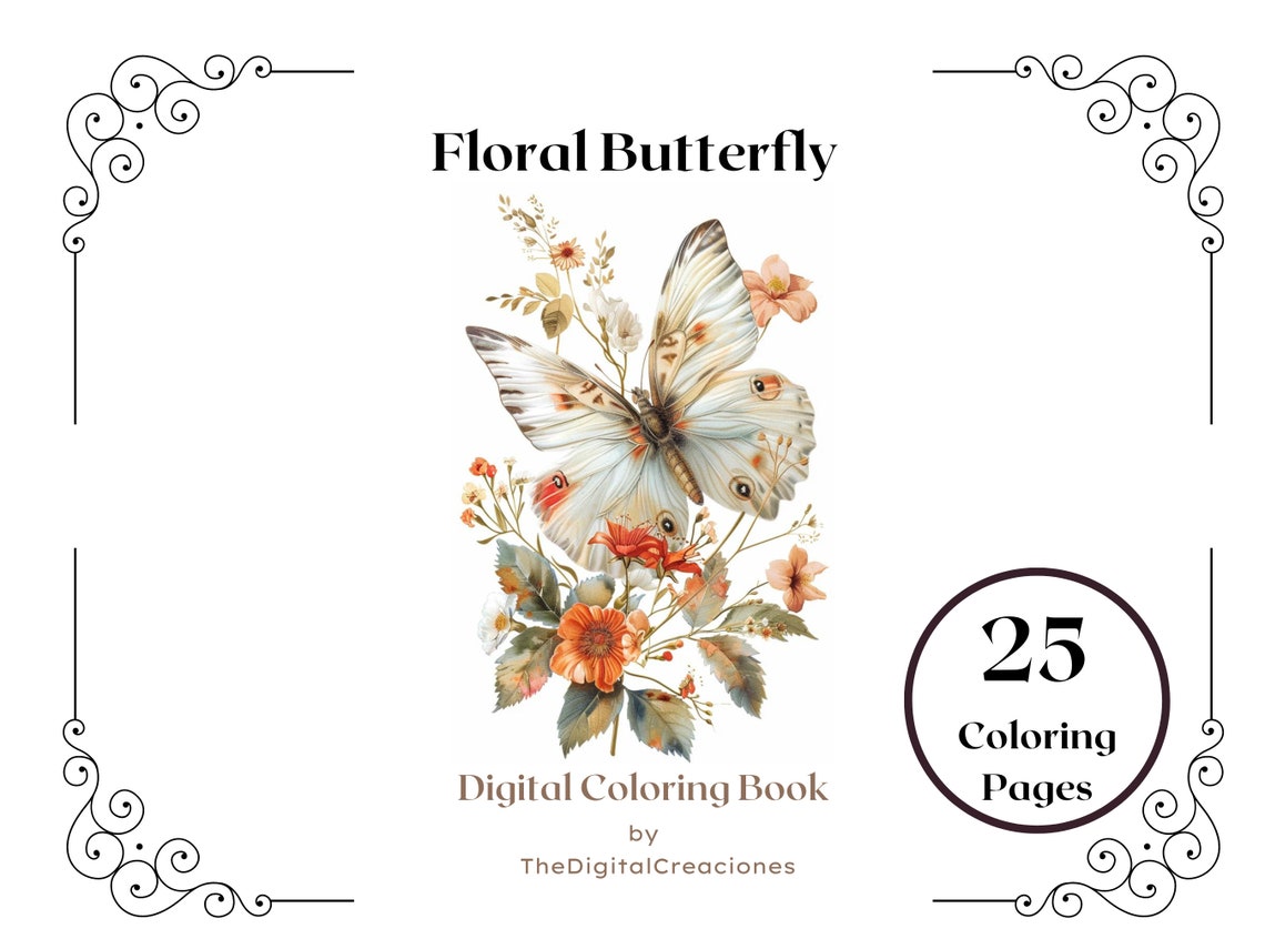25 Floral Butterfly Coloring Book|printable Flower Butterflies Coloring ...