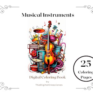 Musical Instruments Coloring Book | Graffiti Style, 25 Pages (instant ...