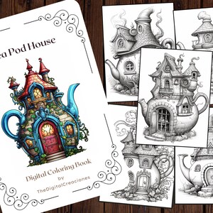 25 Tea Pod House Coloring Book |whimsical Teapot Fairy House Coloring ...