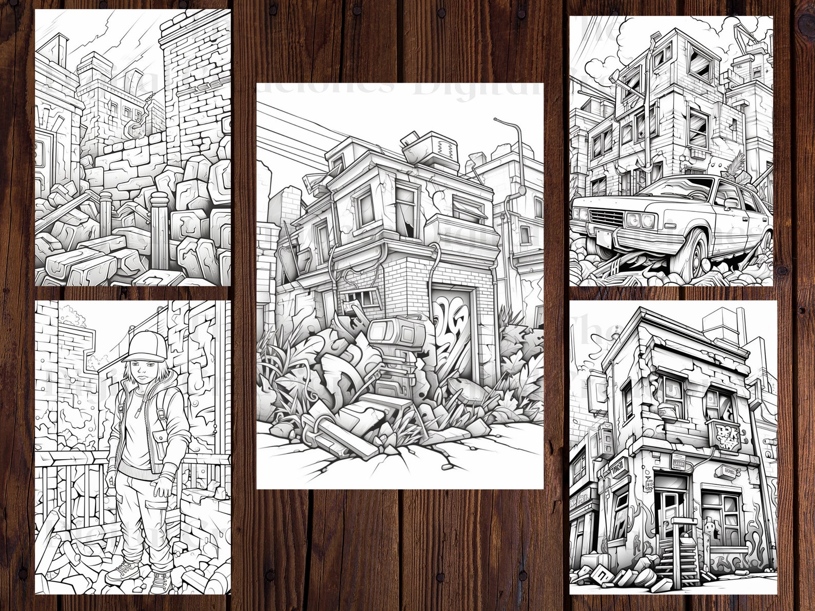 25 City Ruins Coloring Book | Cafe Scenes Coloring Pages| Street ...