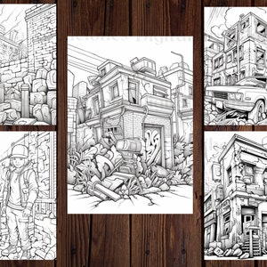 25 City Ruins Coloring Book | Cafe Scenes Coloring Pages| Street ...