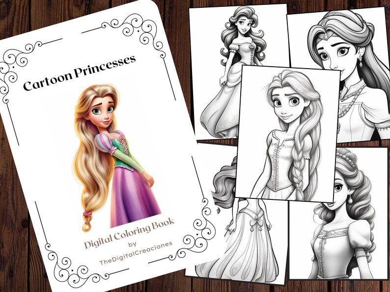 Cartoon Princesses Coloring Book 25 Adults and Kids - Etsy