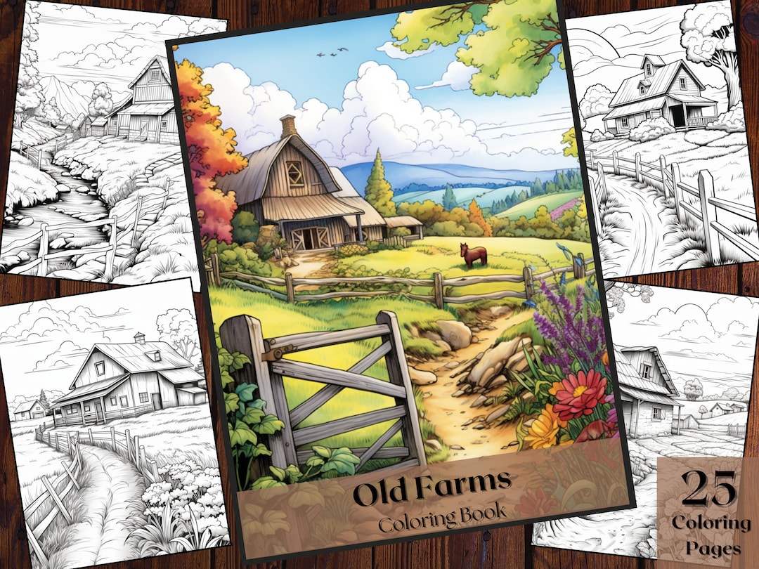 25 Old Farm Coloring Book |barn Nature Farm | Adults and Kids Printable ...