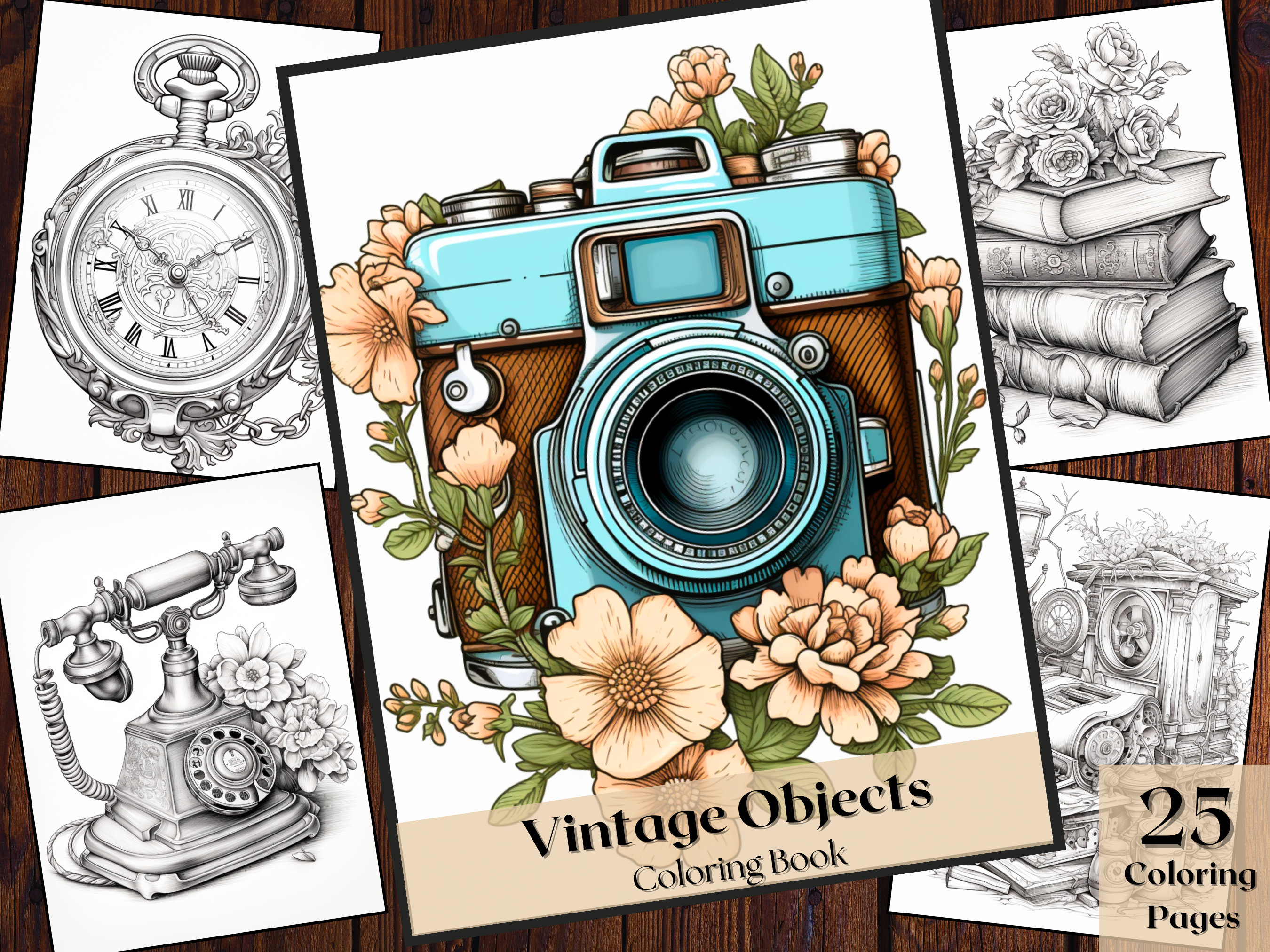Vintage Objects Coloring Book | Blooming Antiques, Floral Designs ...