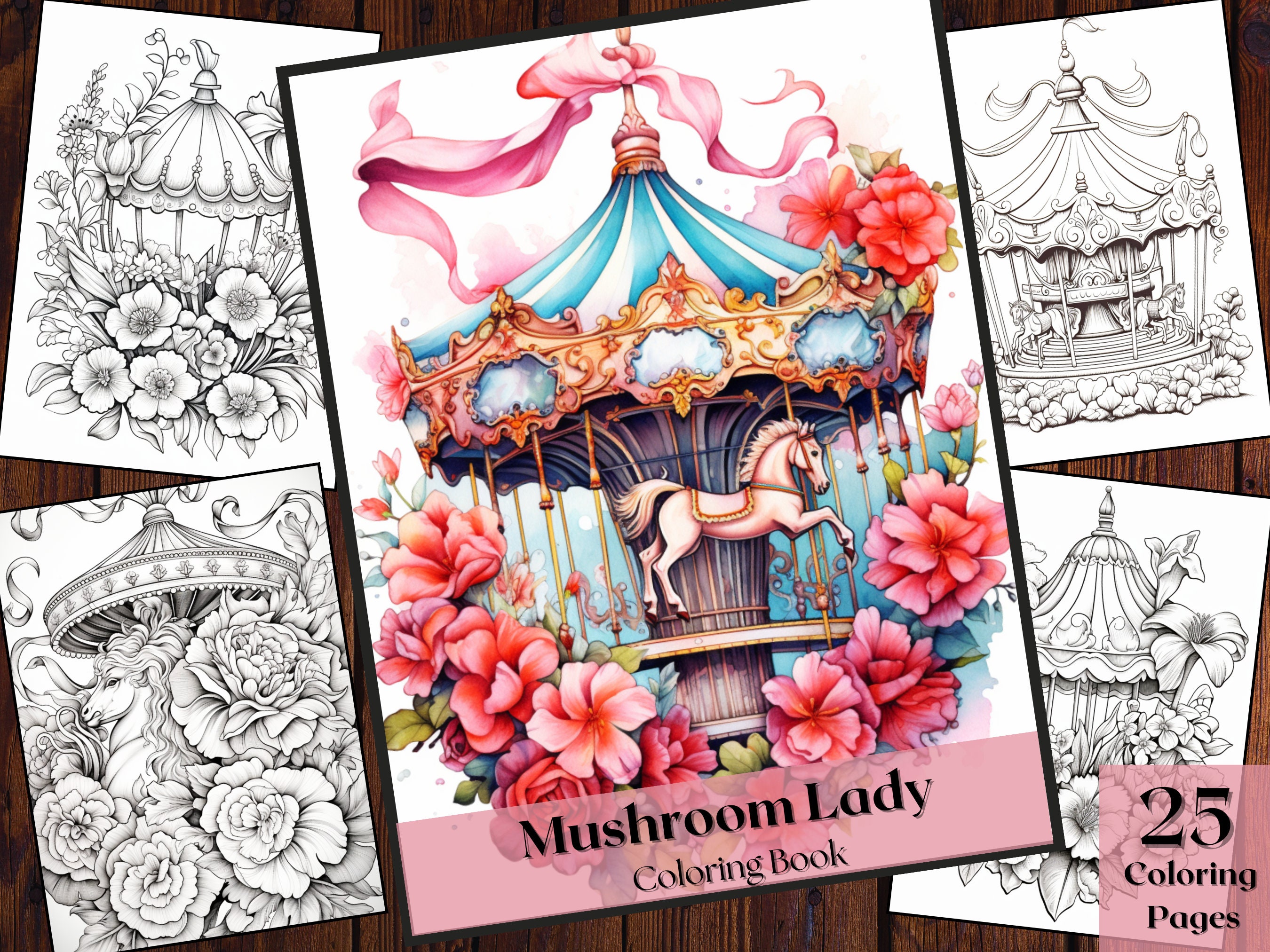 25 Blooming Carousel Coloring Book| Carousel Horse Flowers| Floral ...