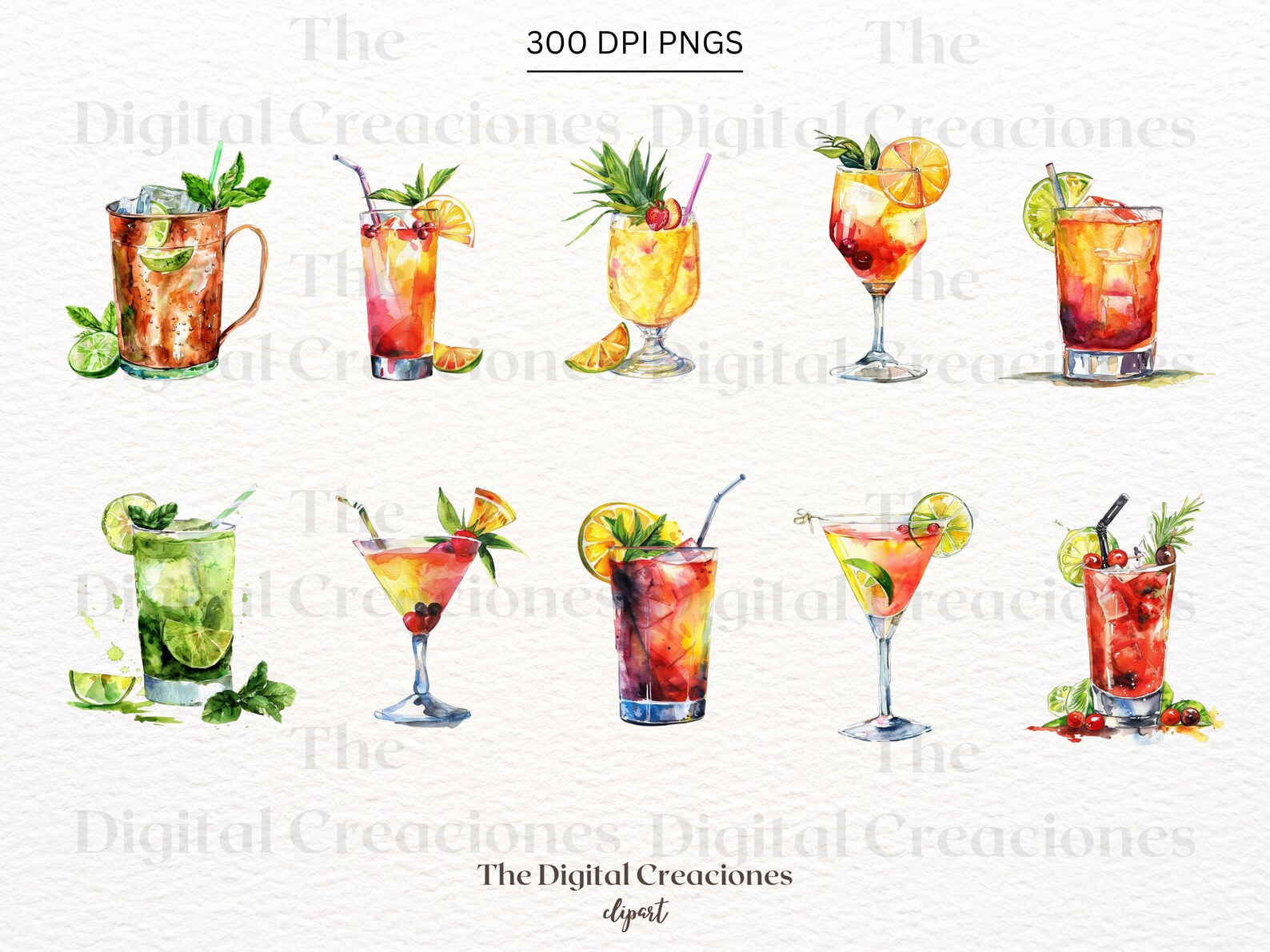 Cocktails Clipart Watercolor 40 PNG Images signature Drink Menudiy ...