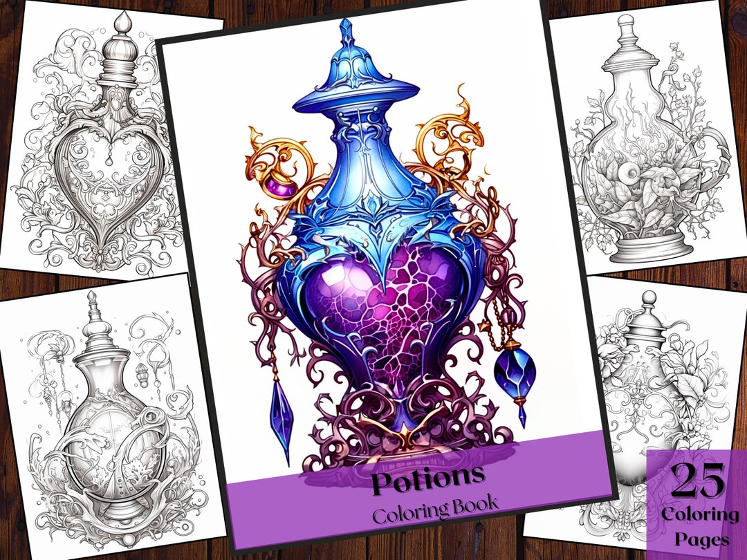 25 Potions Coloring Book|fantasy Magic Mystical Portions|adults and ...
