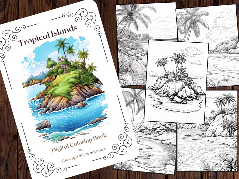 25 Tropical Island Coloring Book|beautiful Tropical Beaches|printable ...
