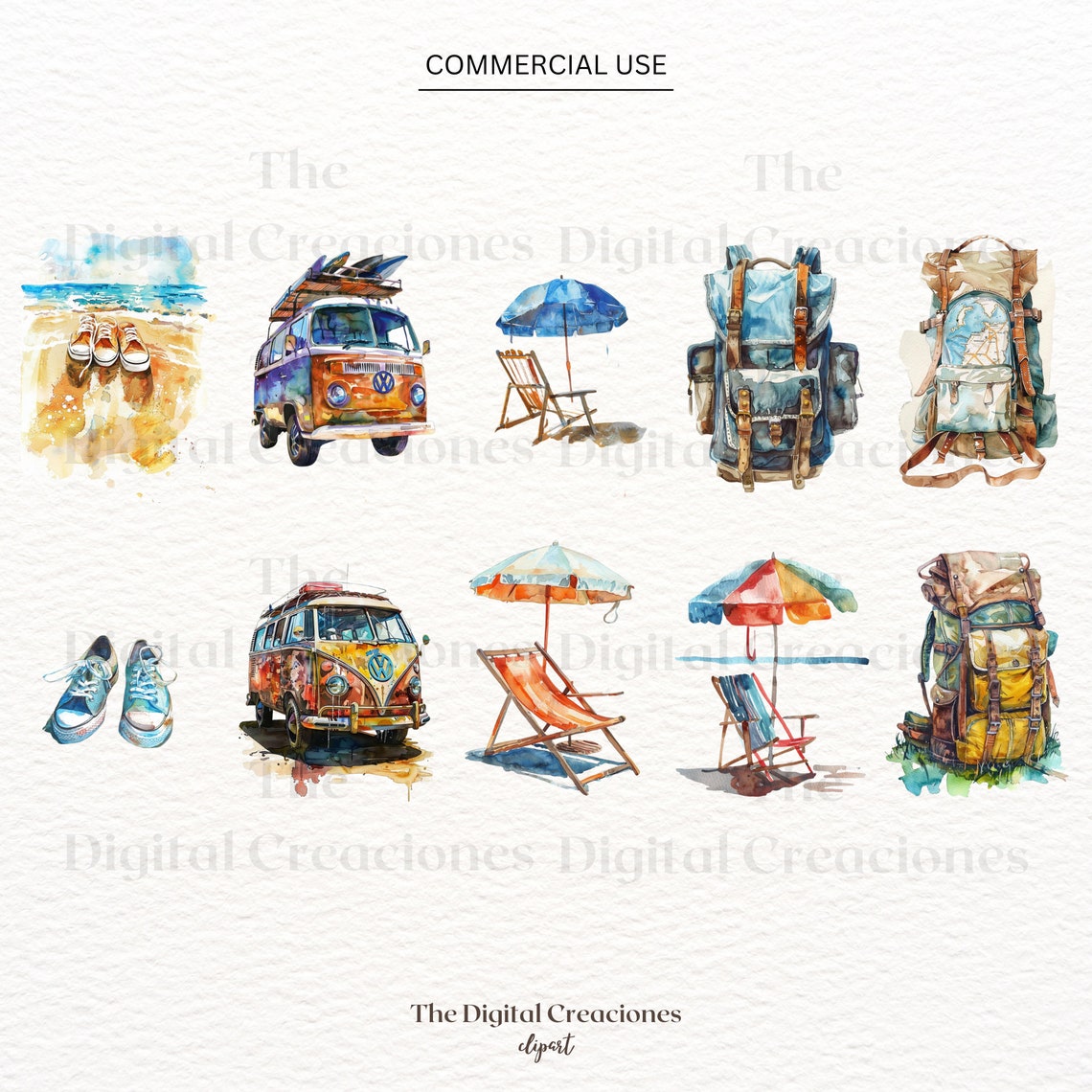 40 Watercolor Travel Clipart Vacation Holiday Graphicssuitcase Luggage ...