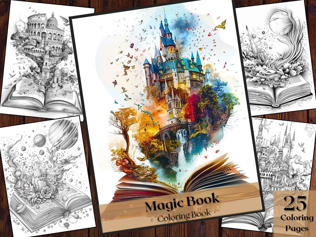 25 Magic Books Coloring Book|open Fantasy Coloring Book| Printable Pdf ...
