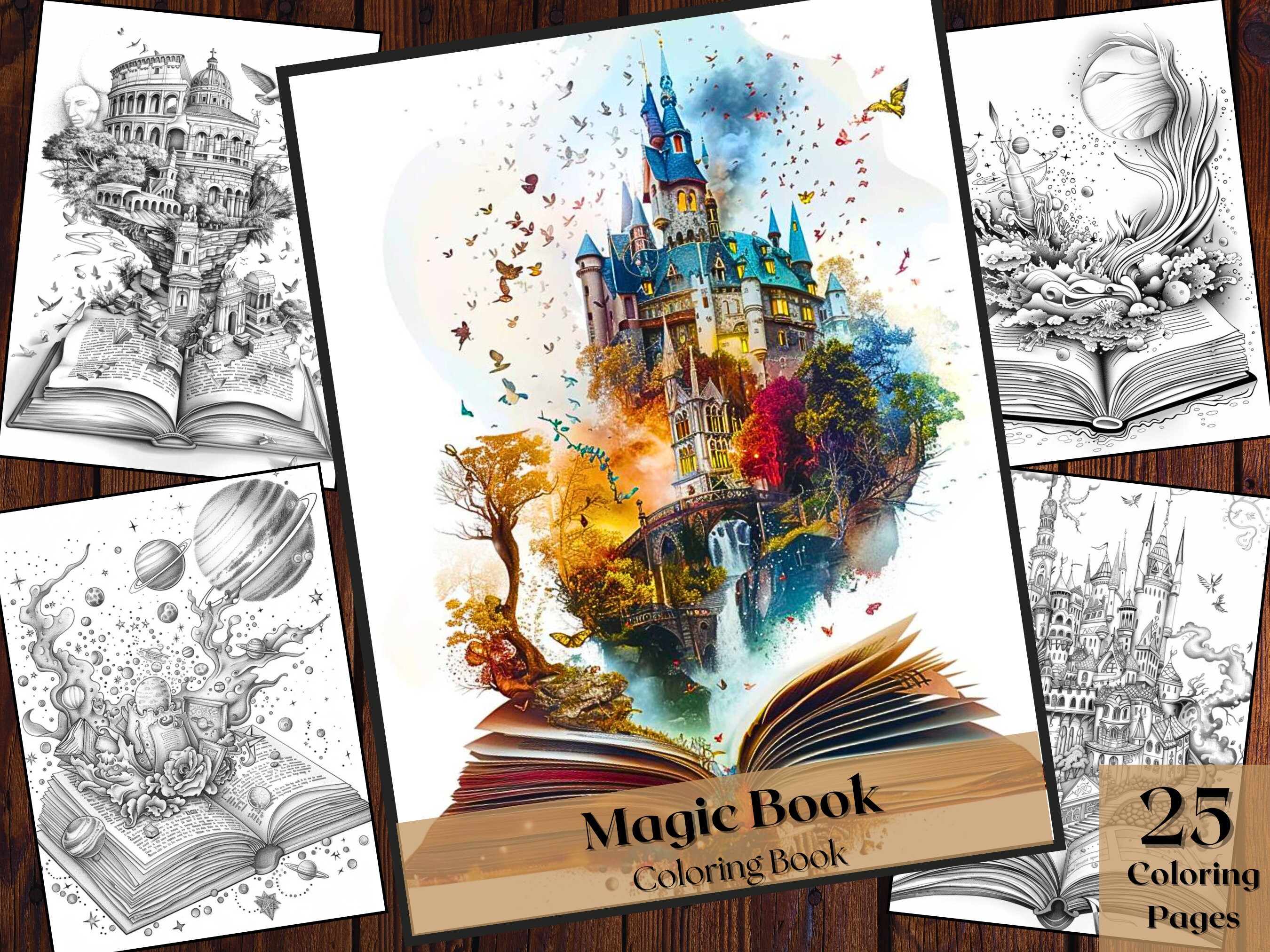 25 Magic Books Coloring Bookopen Fantasy Coloring Book Printable ...