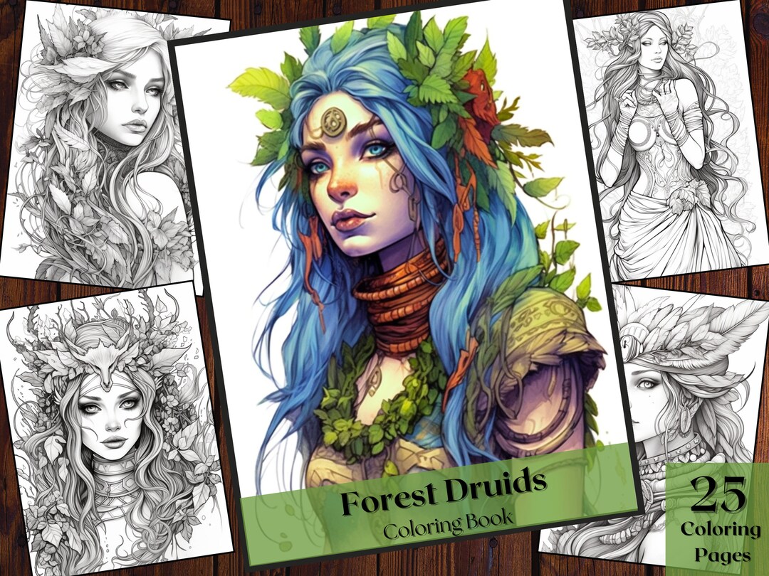 25 Forest Druids Coloring Book|elf and Druid Fantasy Woman Colouring ...