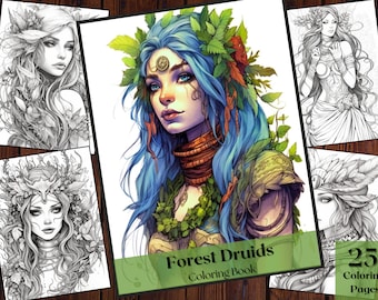 10 Fantasy Elf Druid Coloring Book Pages Instant Digital Download ...
