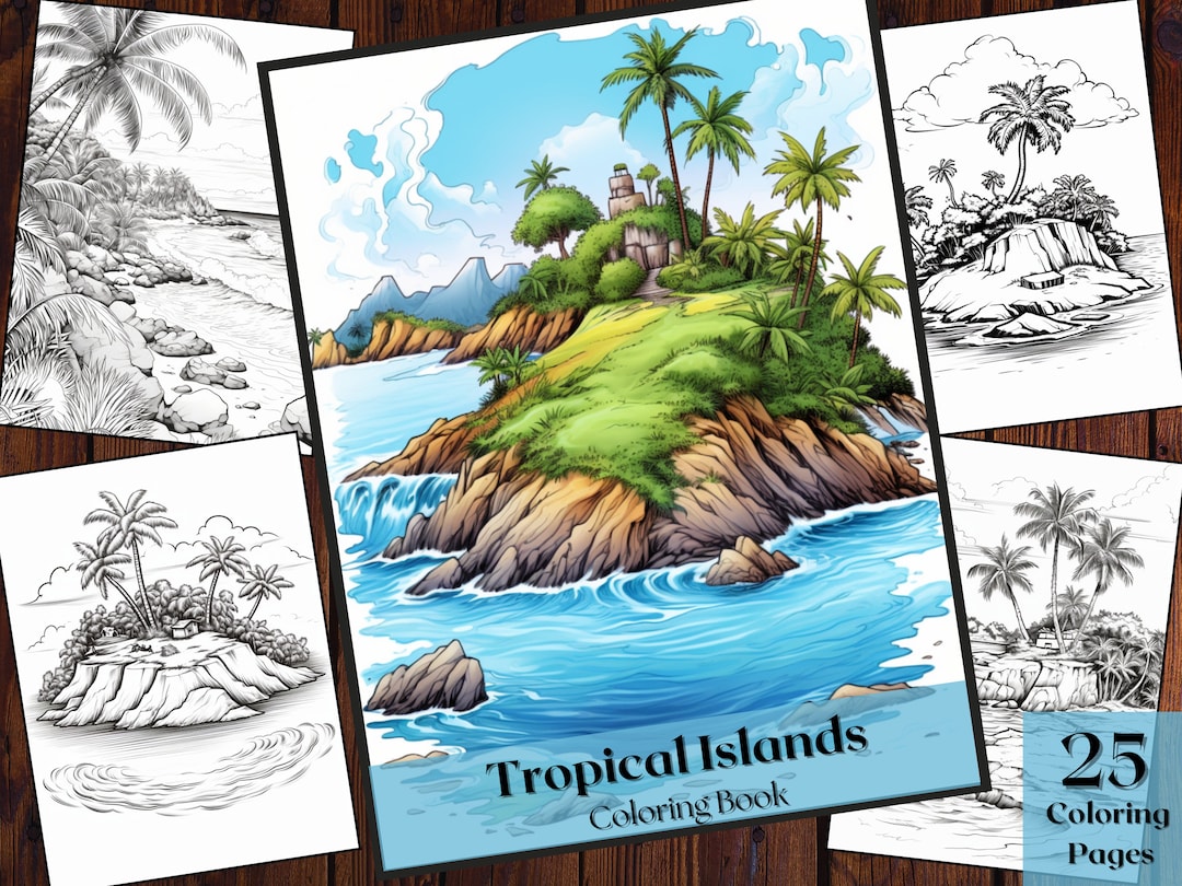 25 Tropical Island Coloring Book|beautiful Tropical Beaches|printable ...