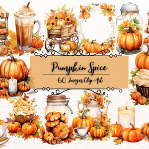 Pumpkin Spice Clipart Bundle-pumpkin Coffee Autumn-40 Images PNG Format ...