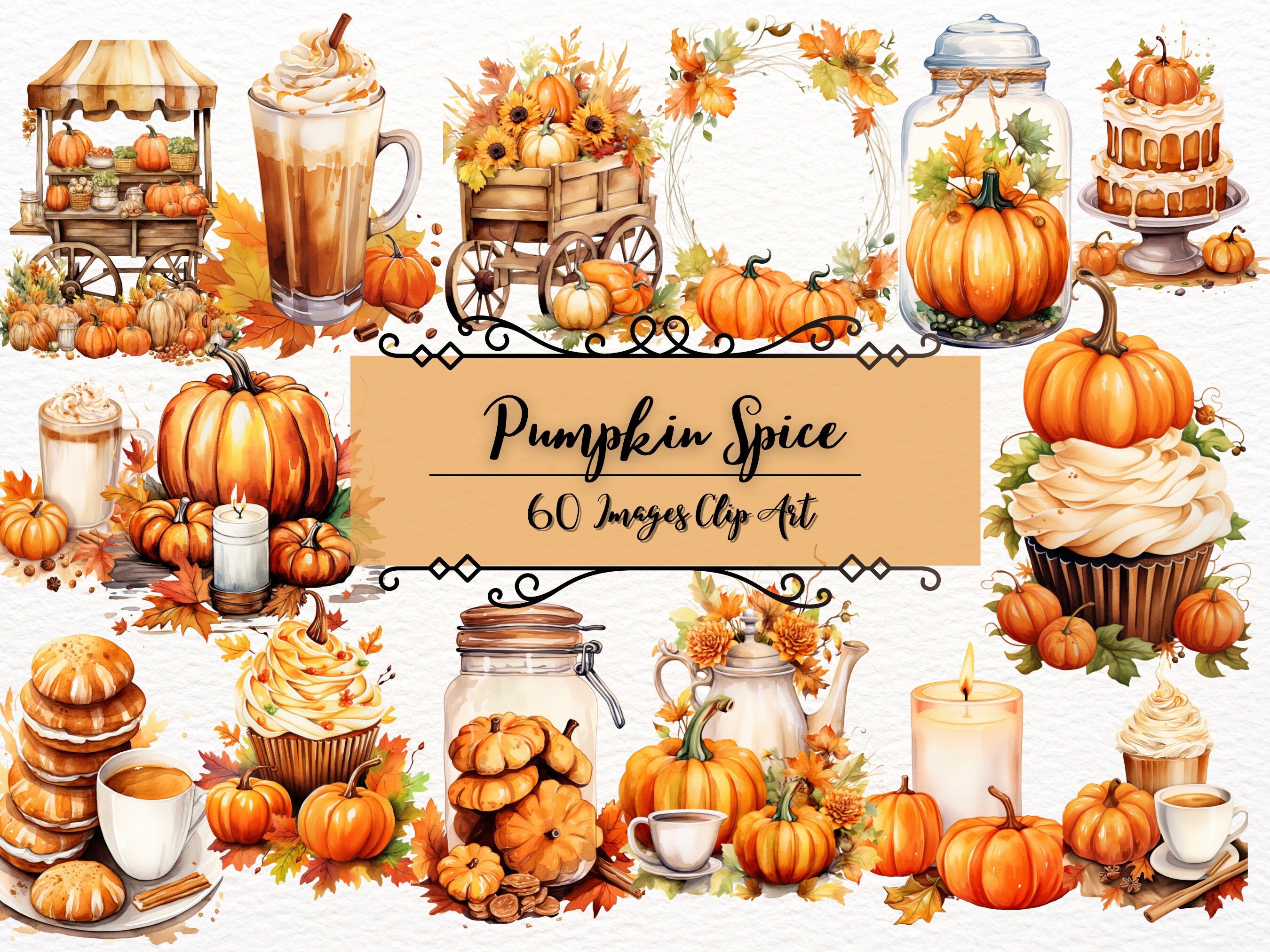 Pumpkin Spice Clipart Bundle-pumpkin Coffee Autumn-40 Images PNG Format ...