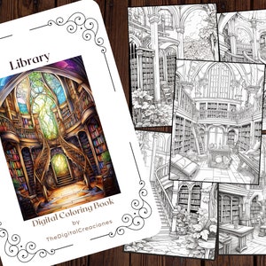 Fantasy Library Coloring Book | Adults & Kids, 25 Pages (instant ...