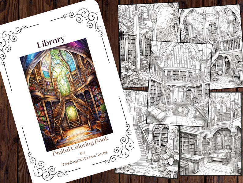 Fantasy Library Coloring Book | Adults & Kids, 25 Pages (instant ...