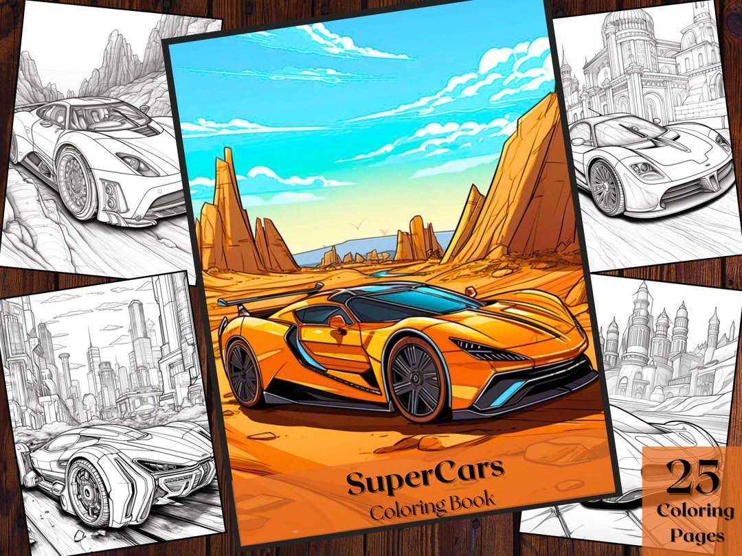25 Super Cars Coloring Book|sport Cars Coloring Pages|printable Adults ...