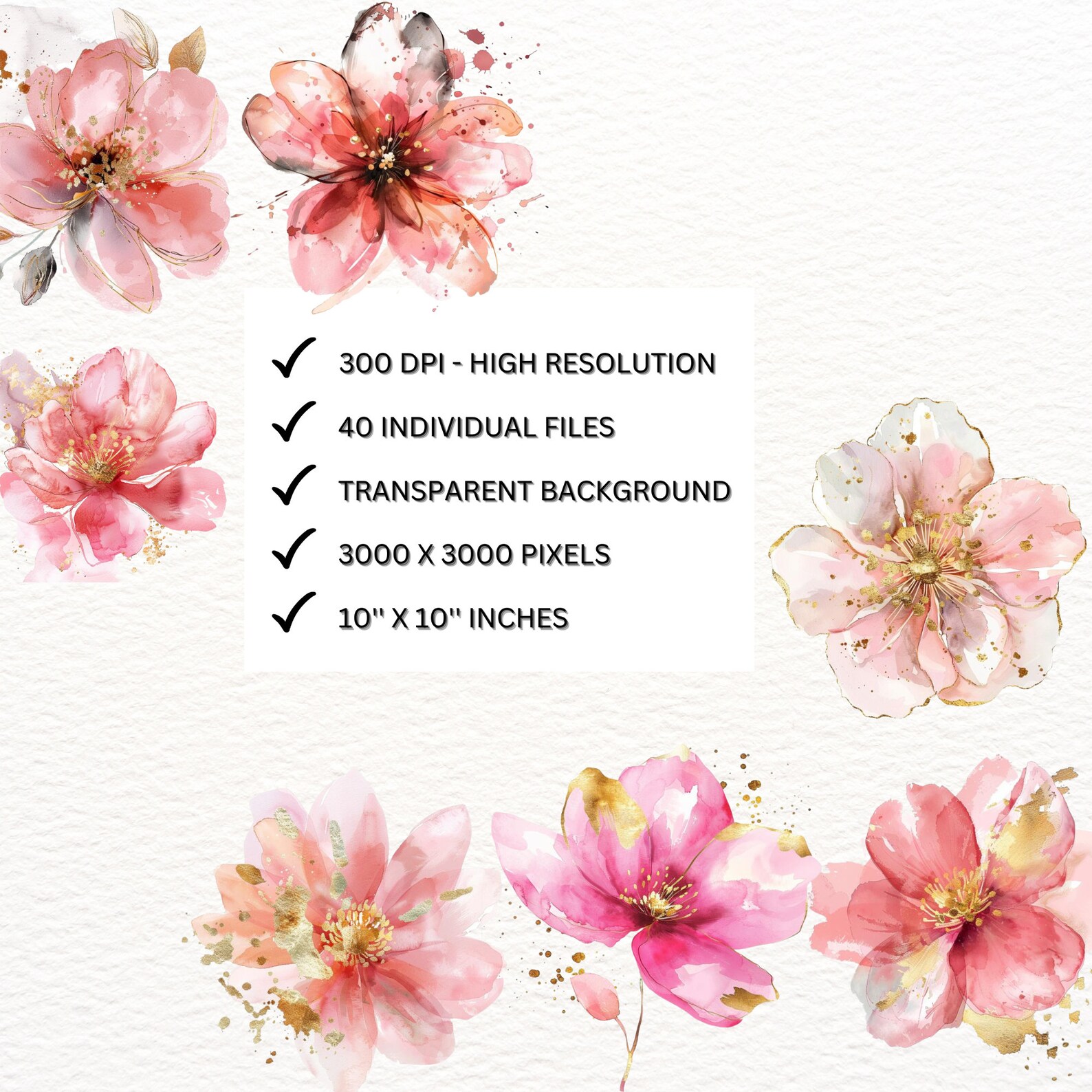 40 Abstract Flowers Clipart Pink Gold Flower Flowers Print Printable ...