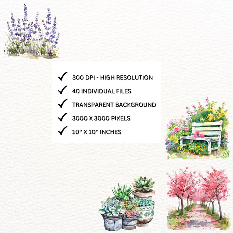 40 Watercolor Spring Gardens Clipart|spring Garden Illustrations ...