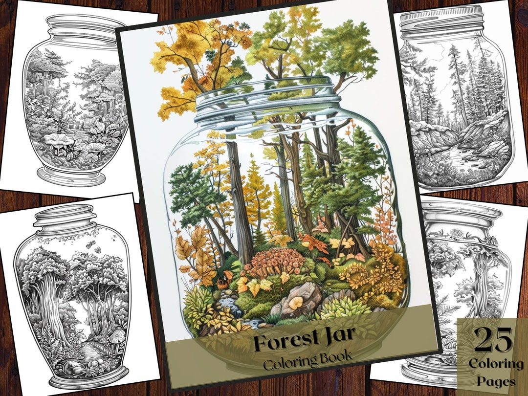 25 Enchanted Forest Jars Coloring Book|printable Magical Forest ...