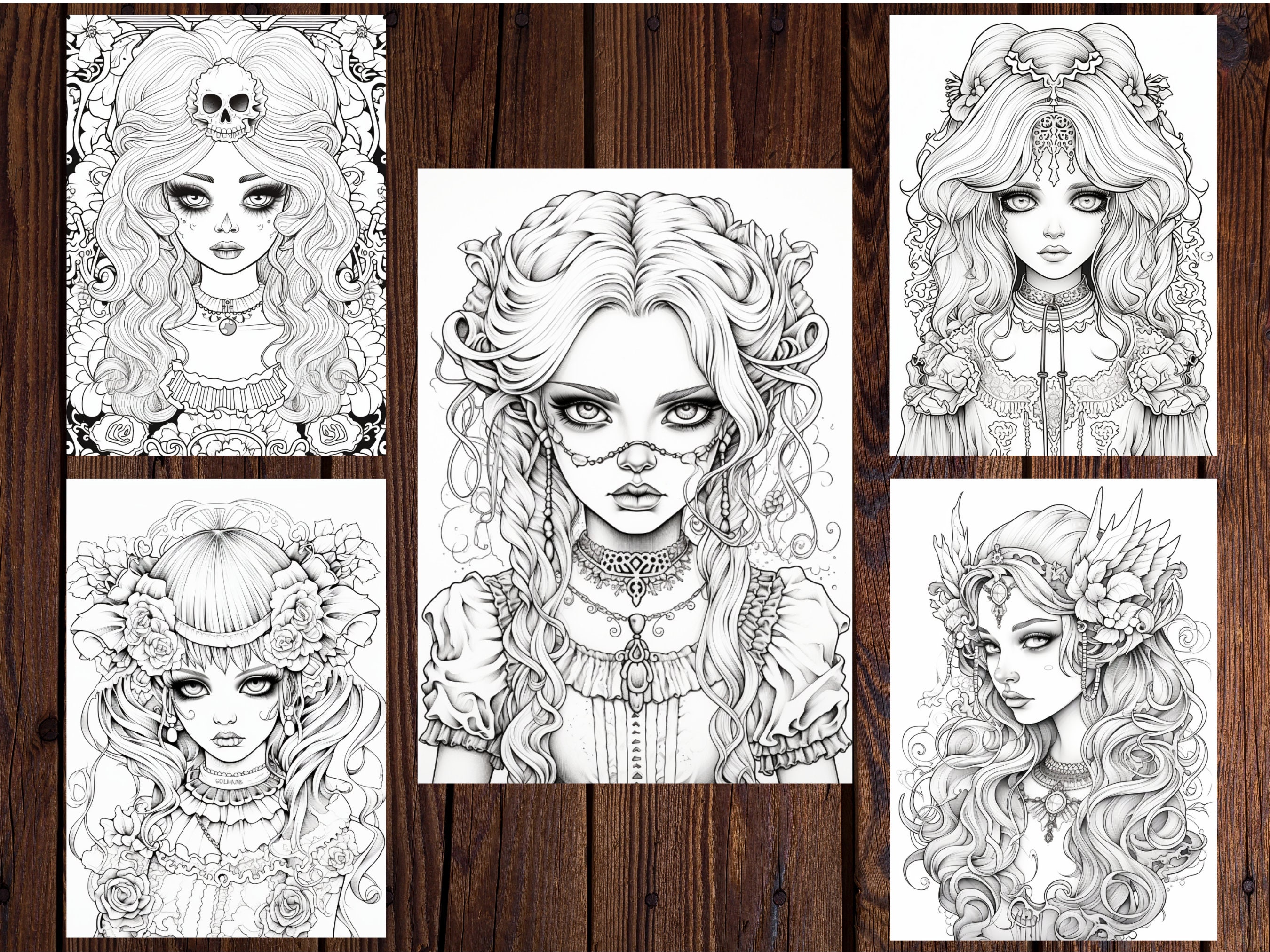 25 Gothic Girls Coloring Bookprintable Goth Punk Woman Coloring ...
