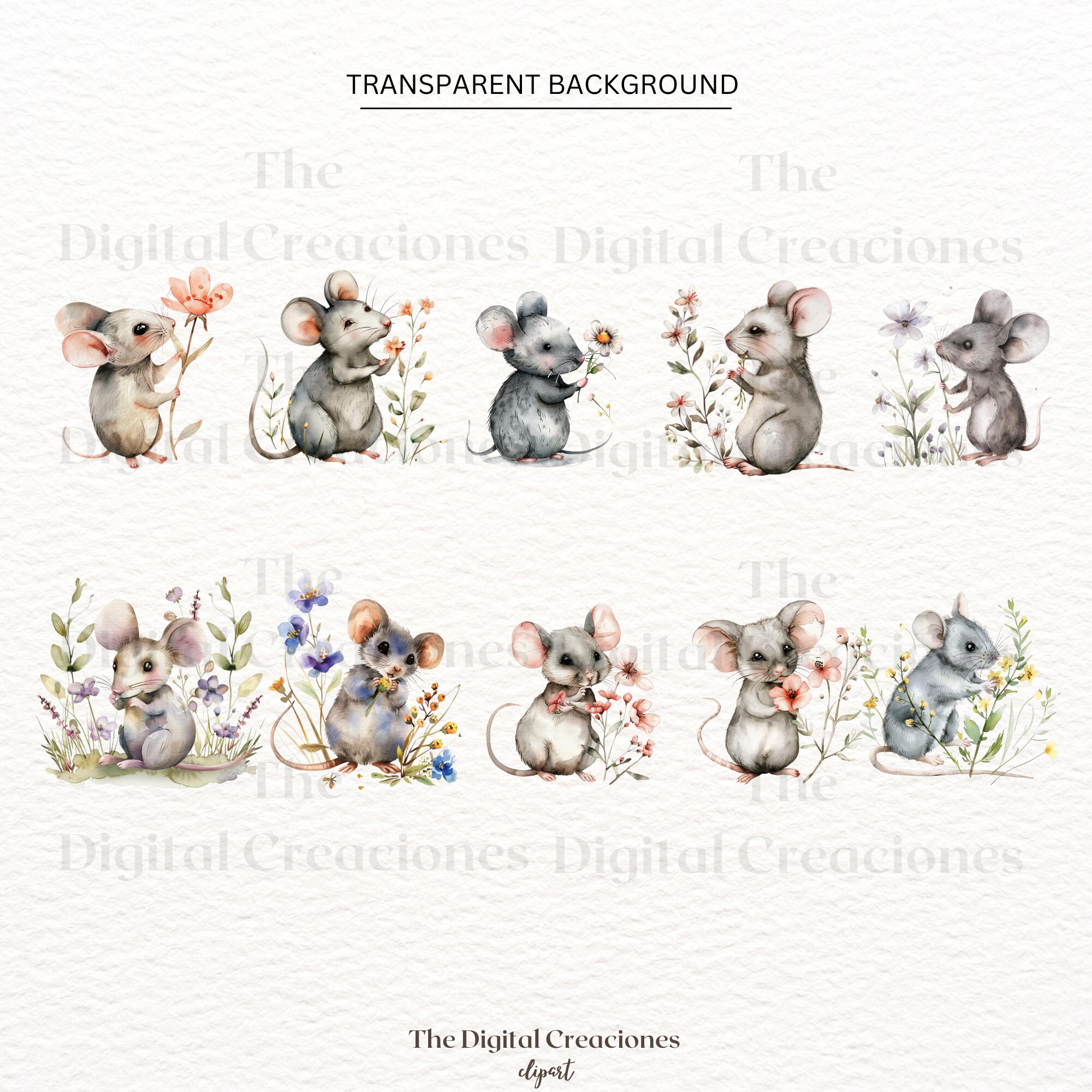 Mouse and Flower Clipart 40 High Quality Pngs Digital Download Card ...