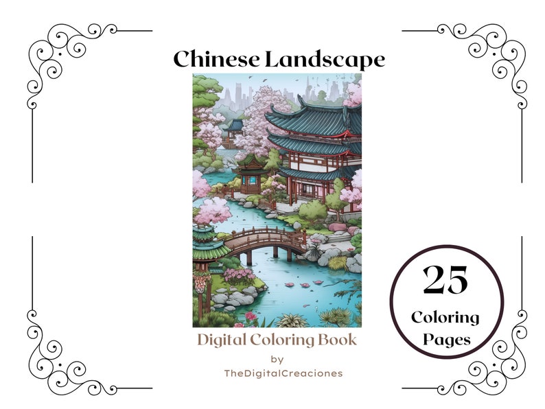 Chinese Landscape Coloring Book | 25 Serene Scene Pages (instant ...