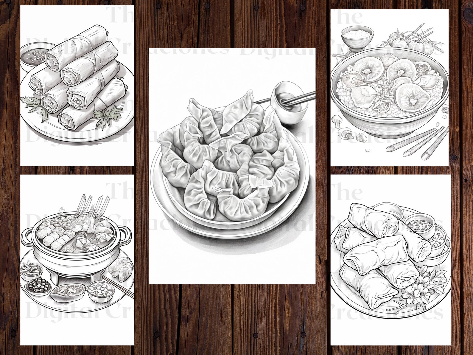 Chinese Food Coloring Book | Grayscale Culinary Art (printable PDF) - Etsy