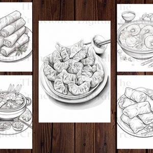 Chinese Food Coloring Book | Grayscale Culinary Art (printable PDF) - Etsy