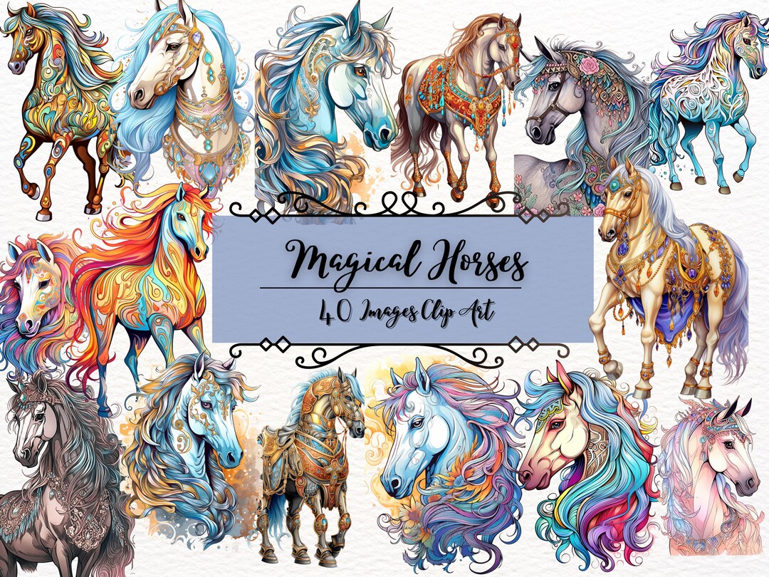 Magical Horses Watercolor Clipart|40 PNG Magical Enchanting Horse ...