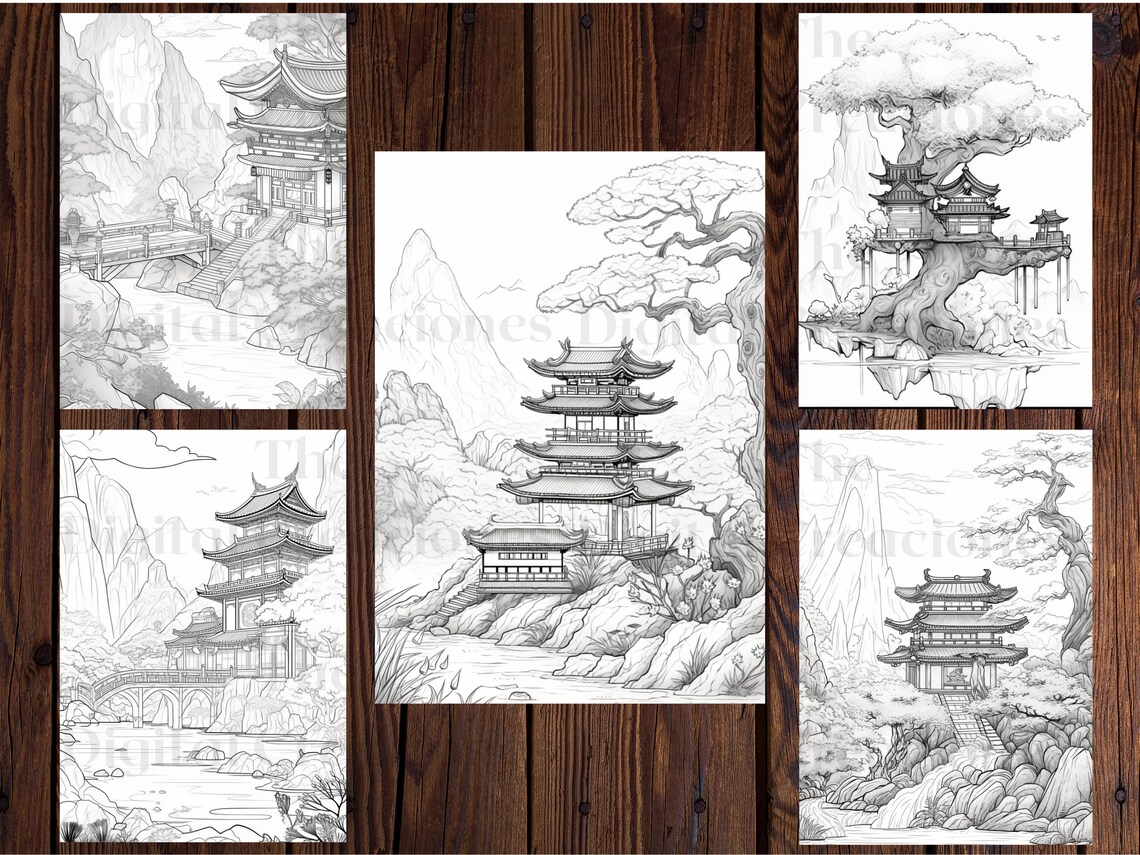 Chinese Landscape Coloring Book | 25 Serene Scene Pages (instant ...