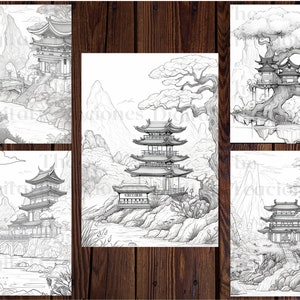 25 Chinese Landscape Coloring Book for Kids and Adults | China ...