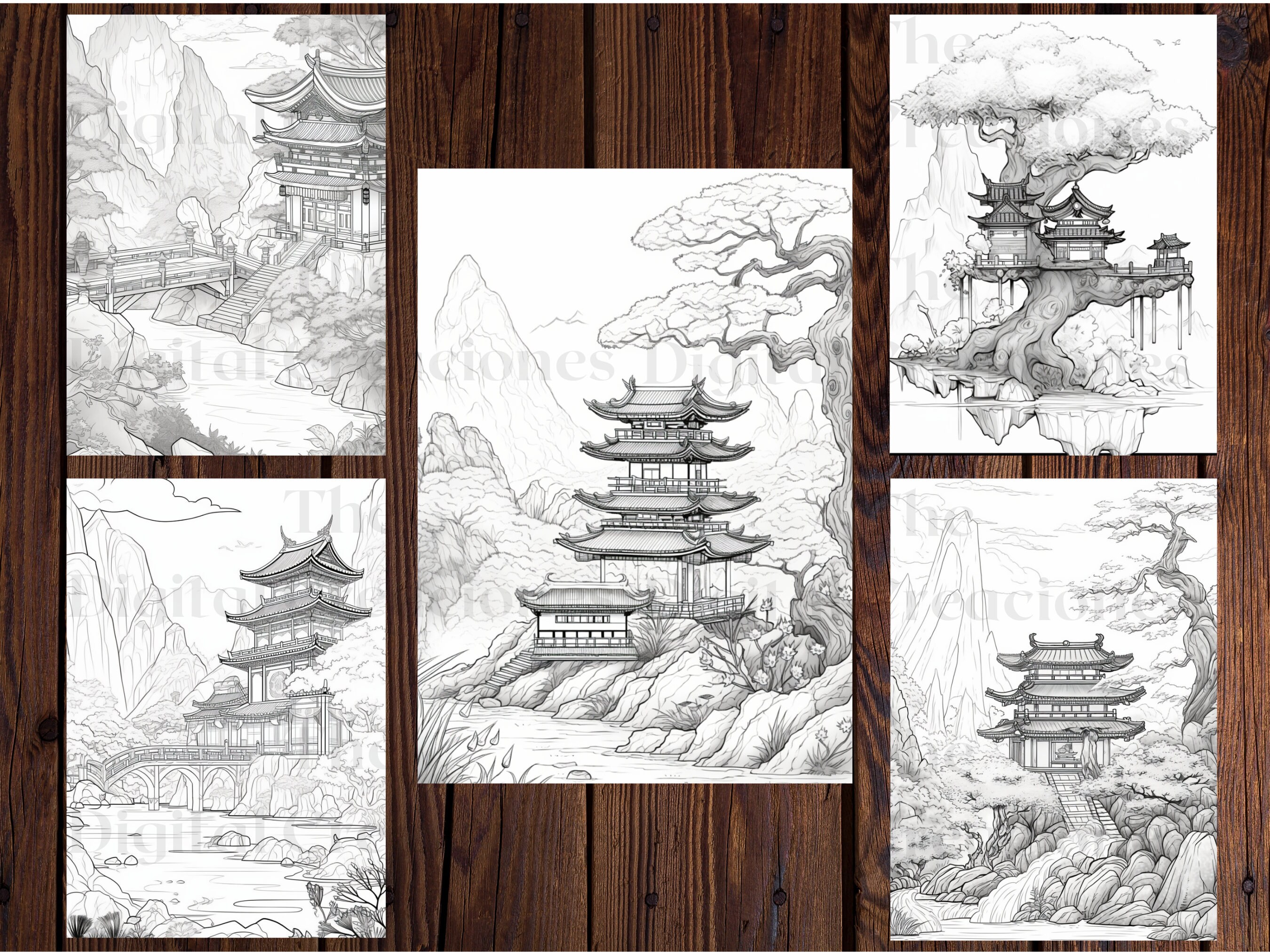 25 Chinese Landscape Coloring Book for Kids and Adults | China ...