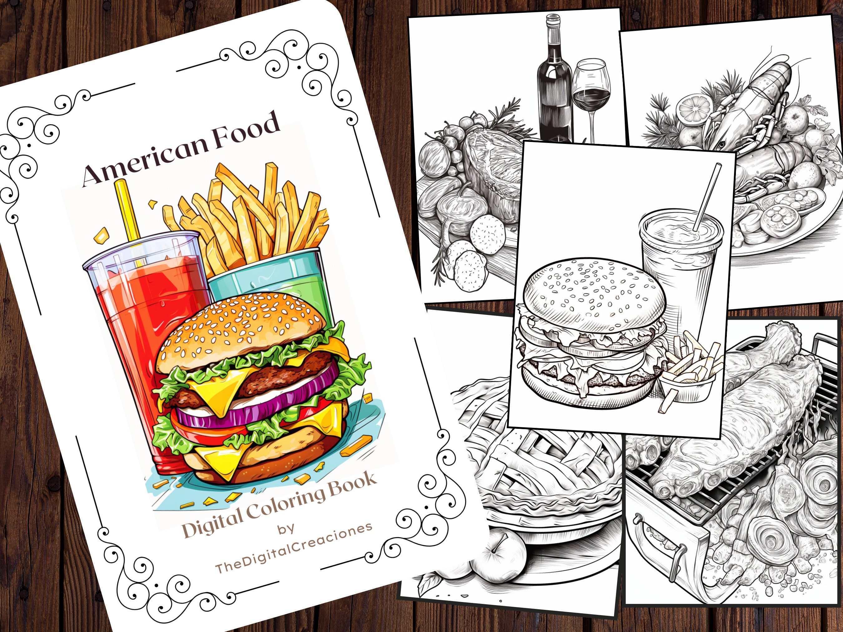 American Food Coloring Book 25 Adults and Kids Printable Coloring Books ...
