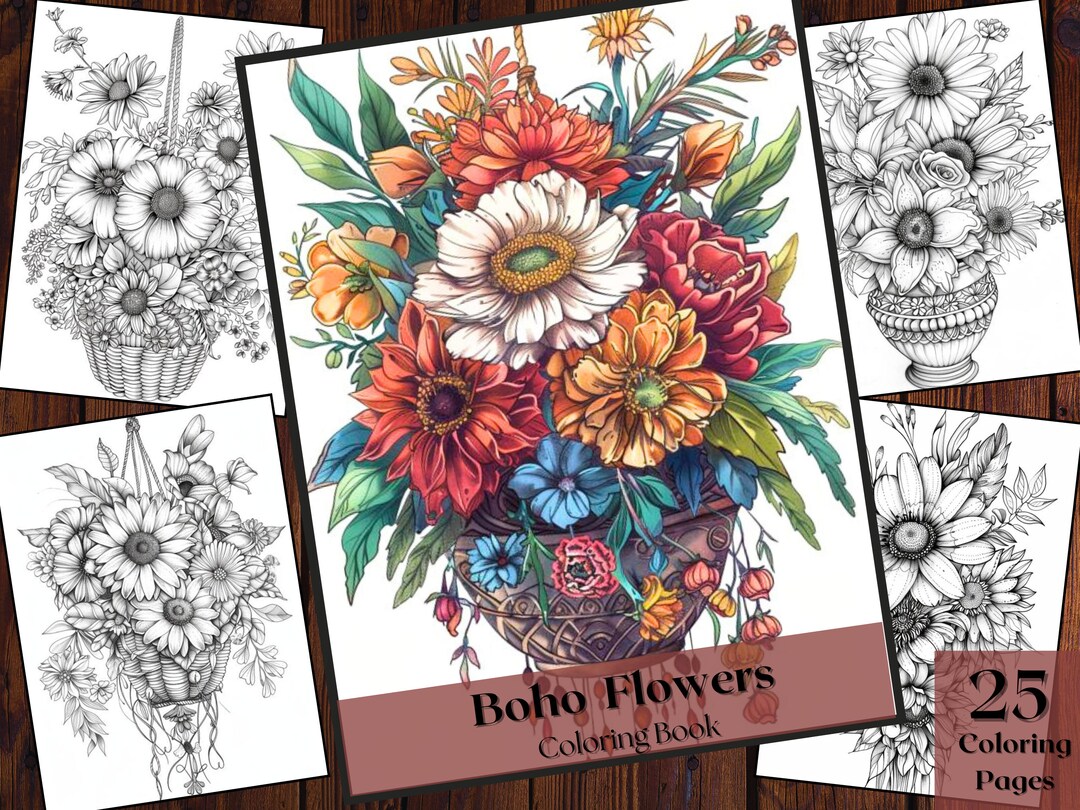 Boho Flowers Coloring Book | 25 Floral Designs (printable PDF) - Etsy