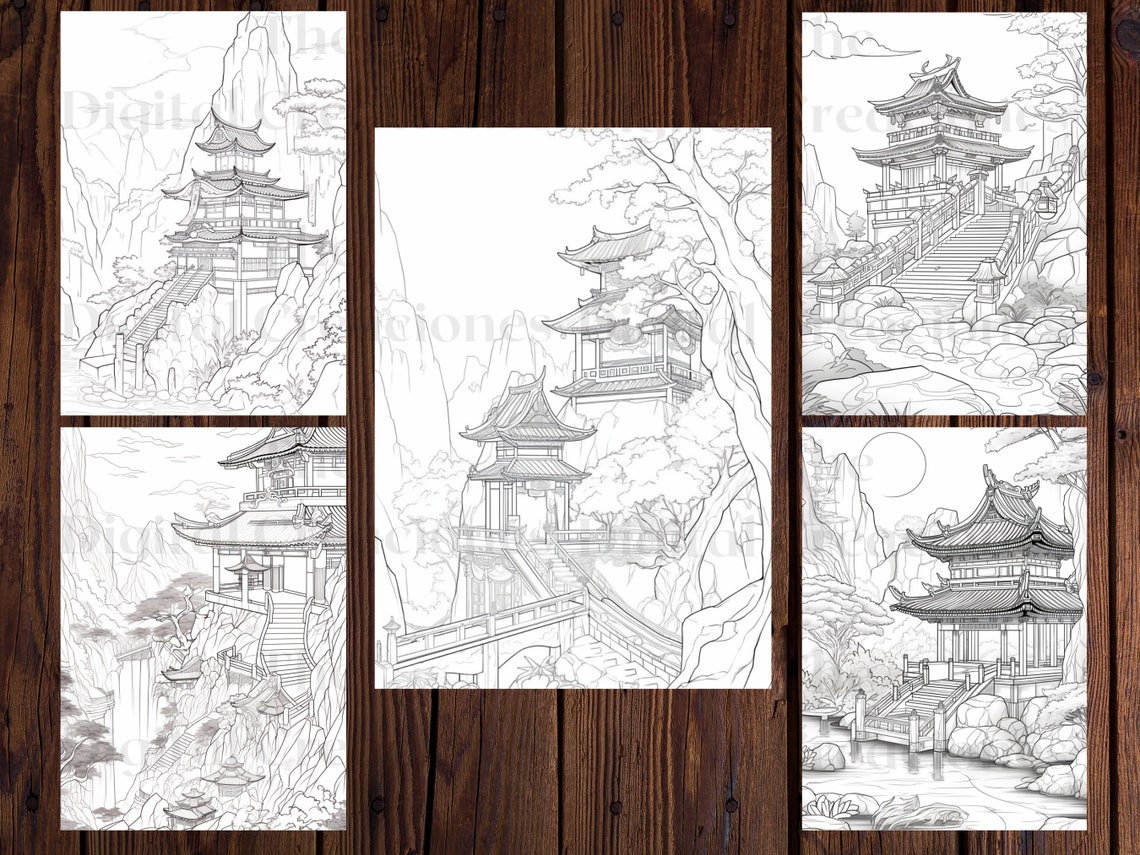 25 Chinese Landscape Coloring Book for Kids and Adults | China ...