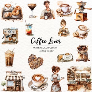 40 Watercolor Coffee Lover Clipart Bundle| Coffee Drinks Clip Art ...