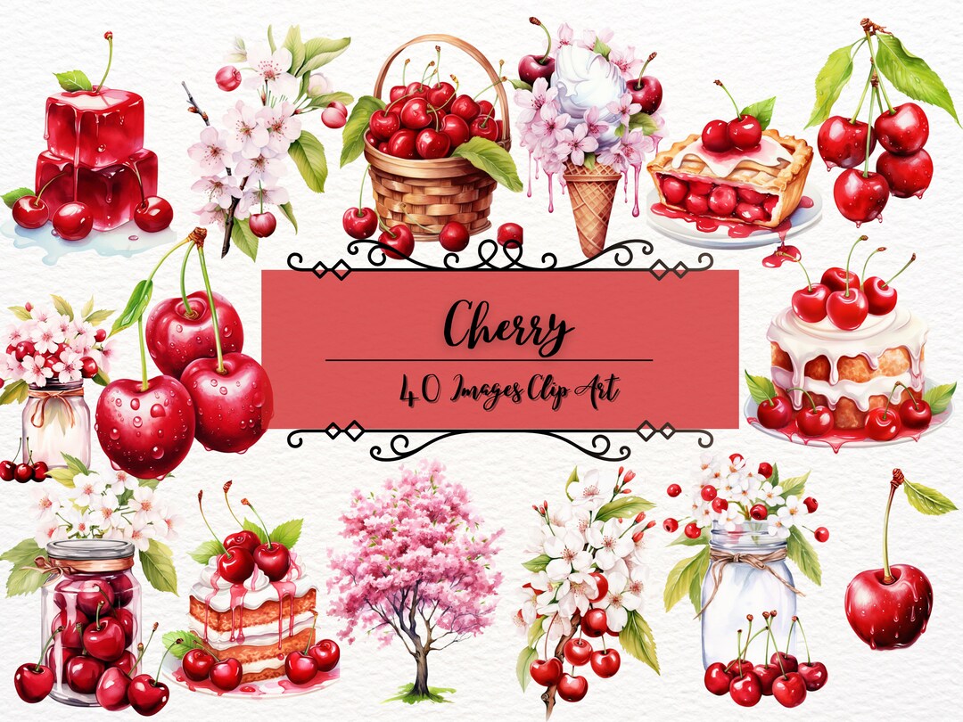 Cherry Clipart bundle-watercolor Clipart-40 Images Bundle PNG Format ...