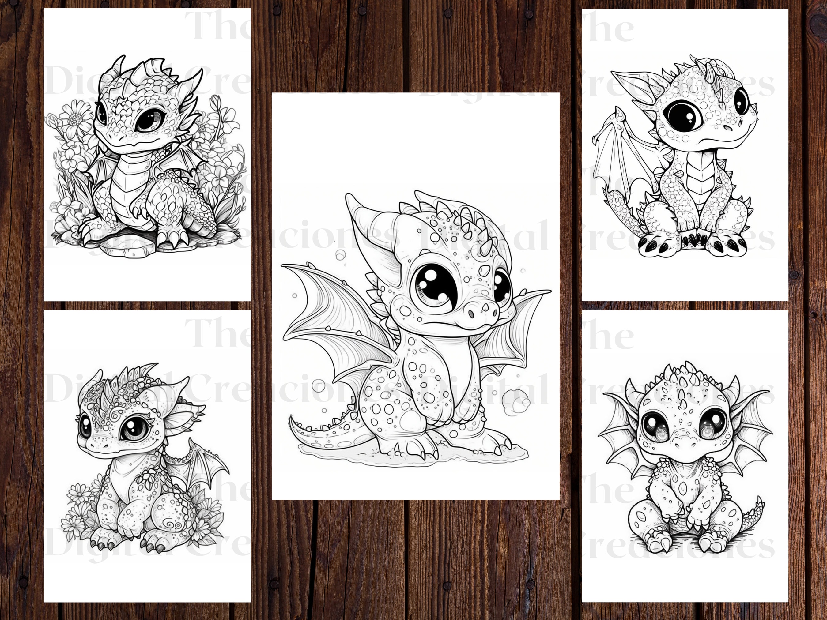 Baby Fantasy Dragon Coloring Page Book, Adults and Kids Instant ...