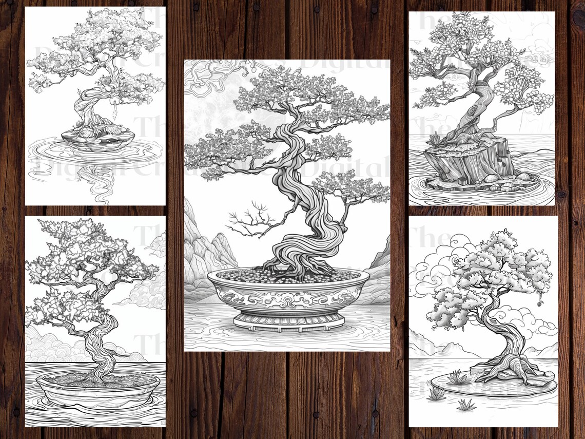 Bonsai Coloring Book | 25 Nature Tree Illustrations (printable PDF) - Etsy