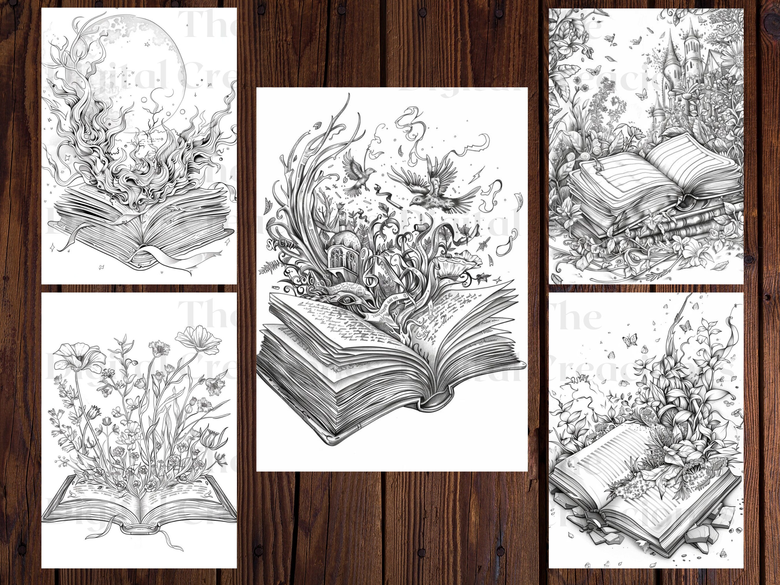 25 Magic Books Coloring Bookopen Fantasy Coloring Book Printable ...