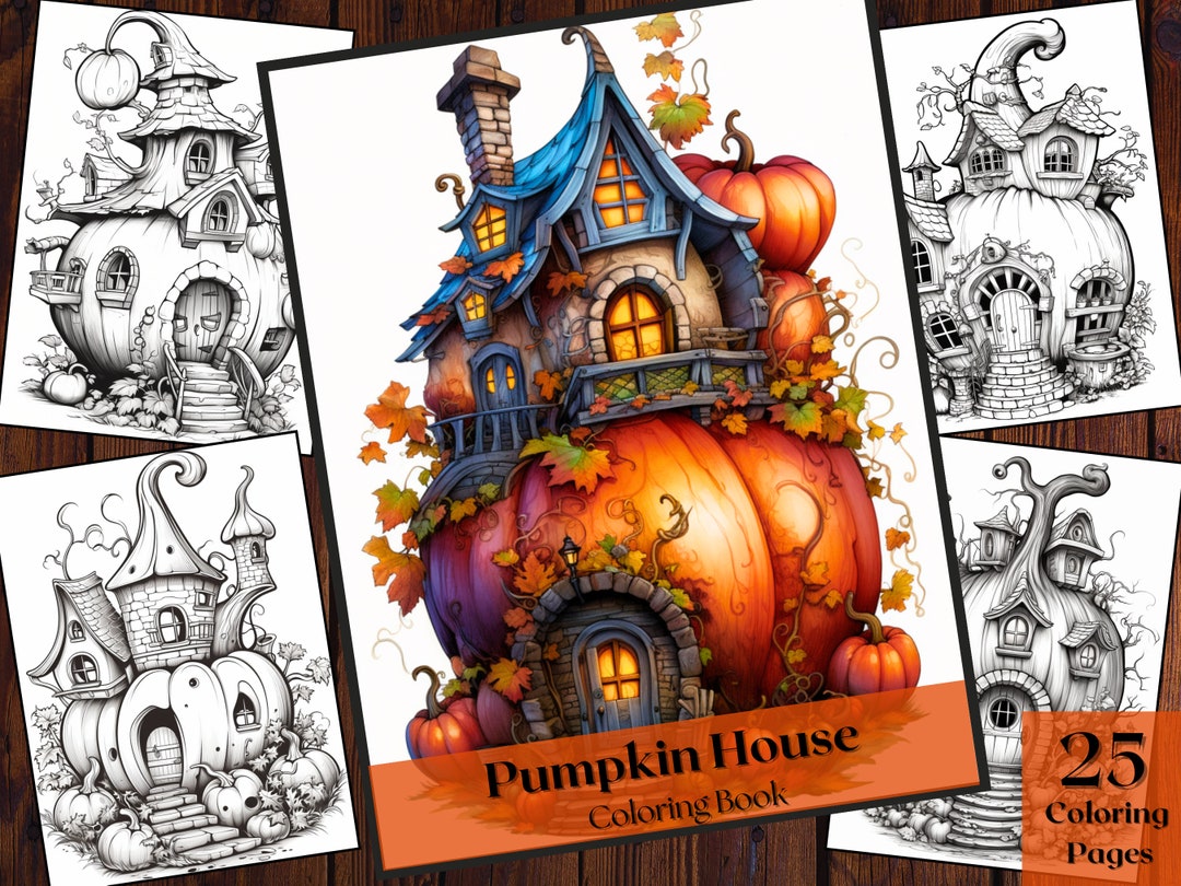 25 Pumpkin House Coloring Book|fantasy Coloring|adults and Kids ...