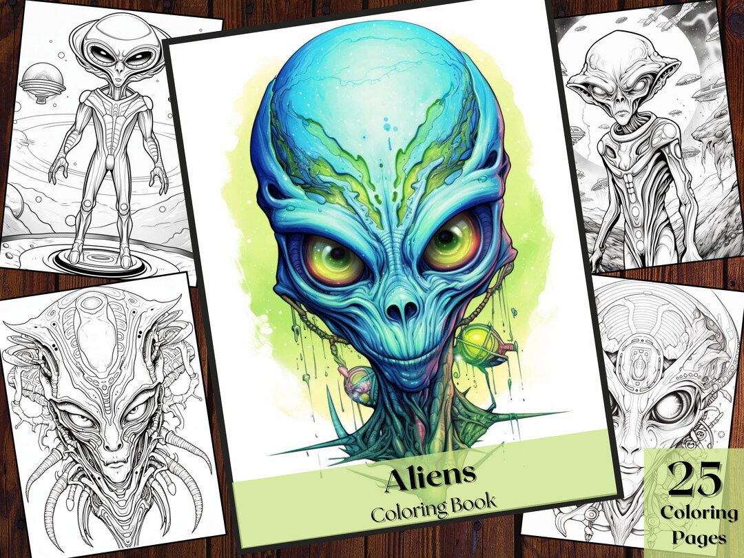25 Aliens Coloring Book Cute Aliens Adults and Kids Colouring Books ...