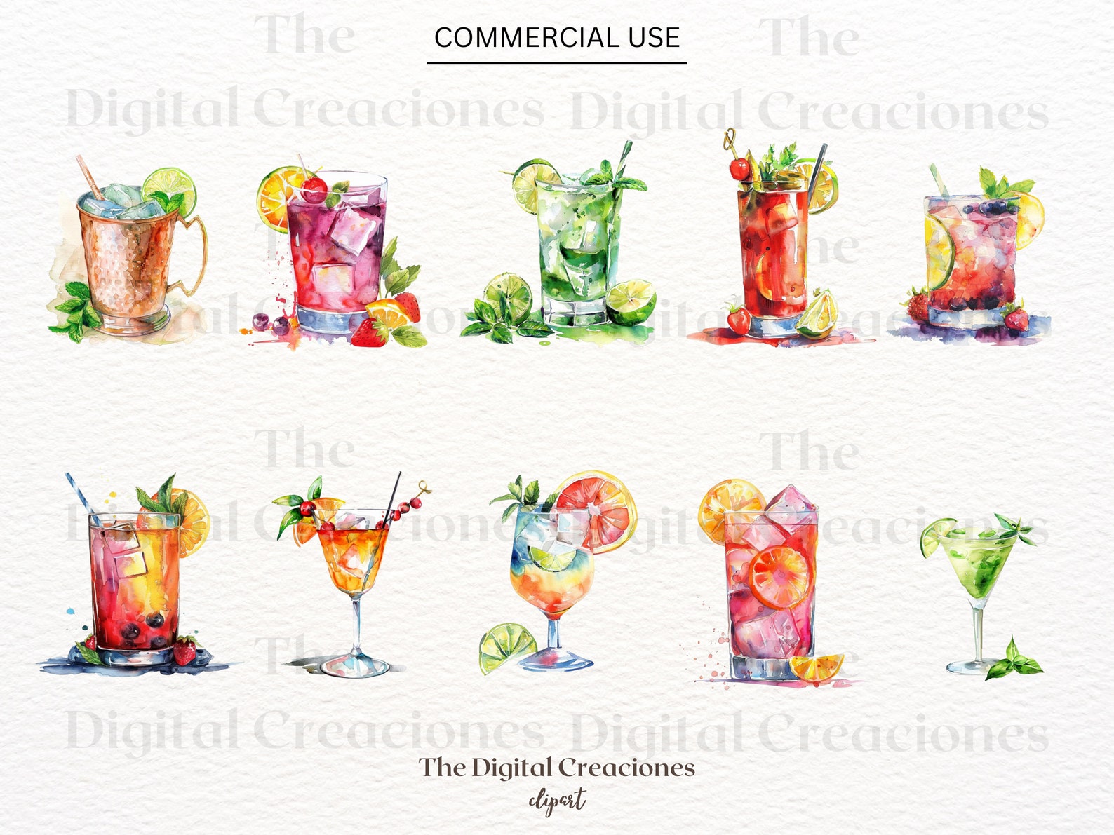 Cocktails Clipart Watercolor 40 PNG Images signature Drink Menudiy ...
