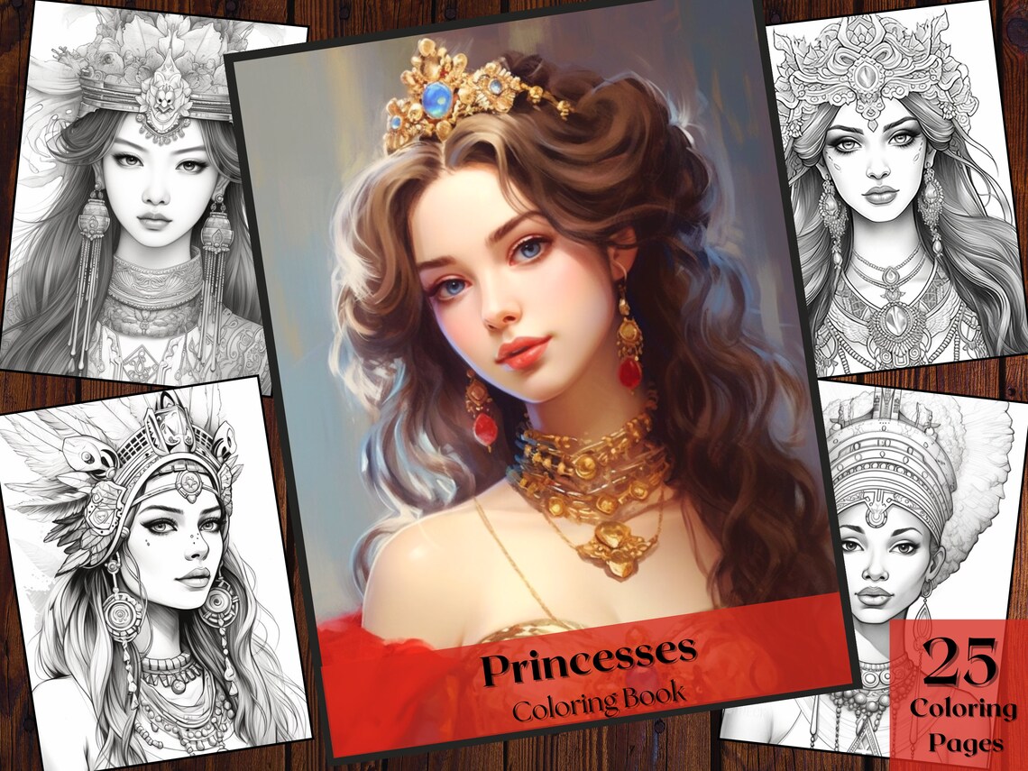 Princesses Coloring Book 25 Adults and Kids Printable - Etsy